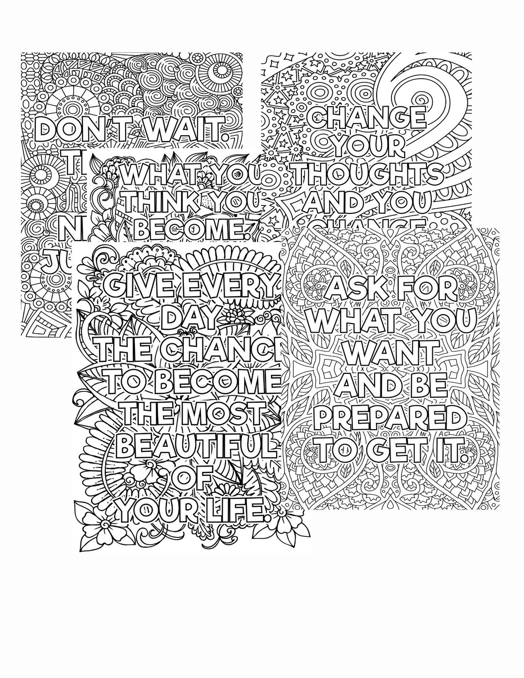 Printable 5 Day Inspirational/motivating Coloring Pages - Etsy