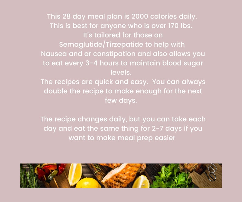 Semaglutide or Tirzepatide Diet and Meal Plan 2000 Calories Over 170lbs ...
