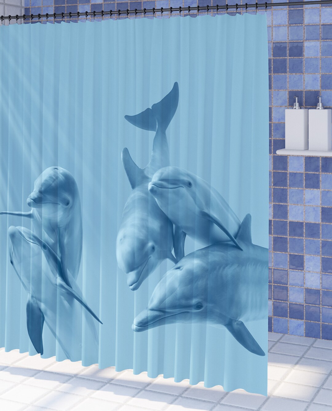 Funny Shower Curtains With Dolphins, Kids Bathroom Decor, Dolphin ...