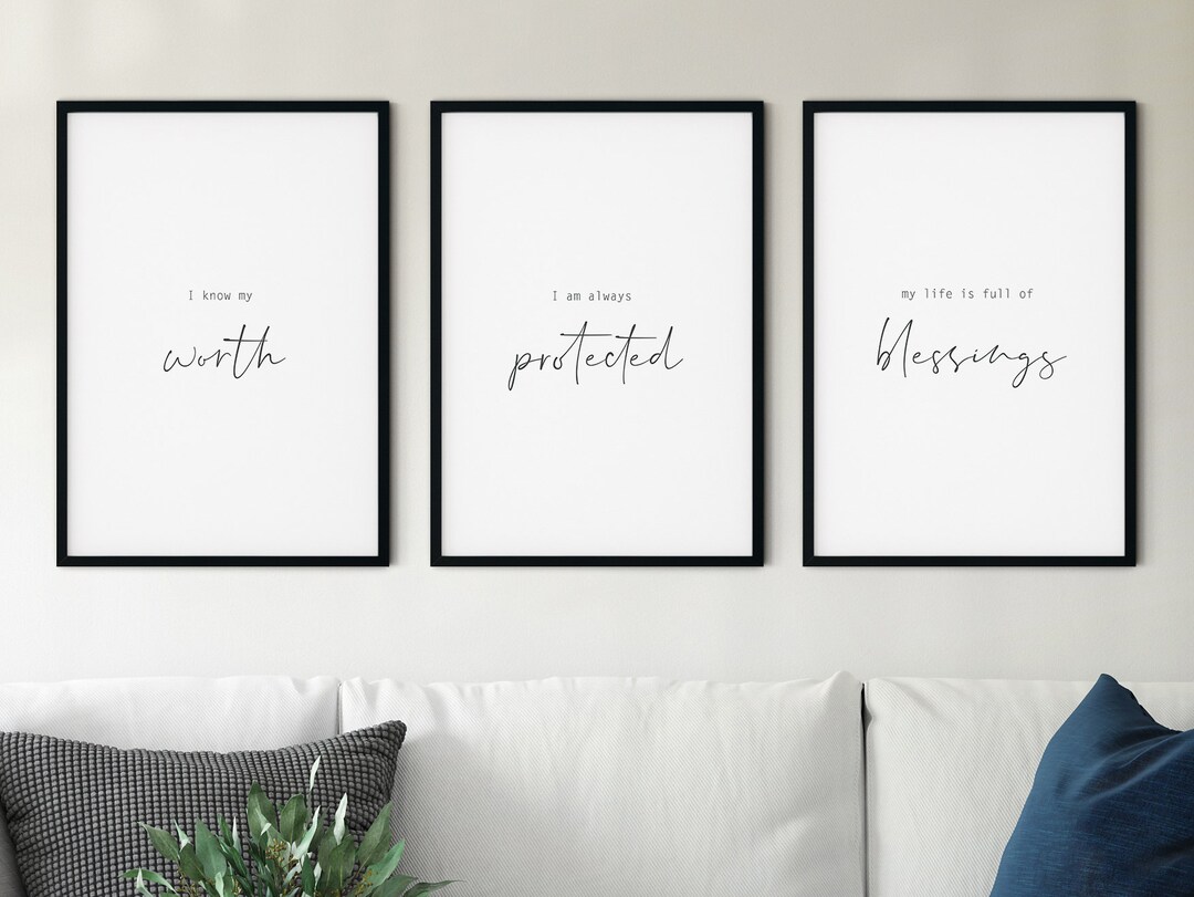 Poster set of 3 prints, positive affirmations wall art, black white ...