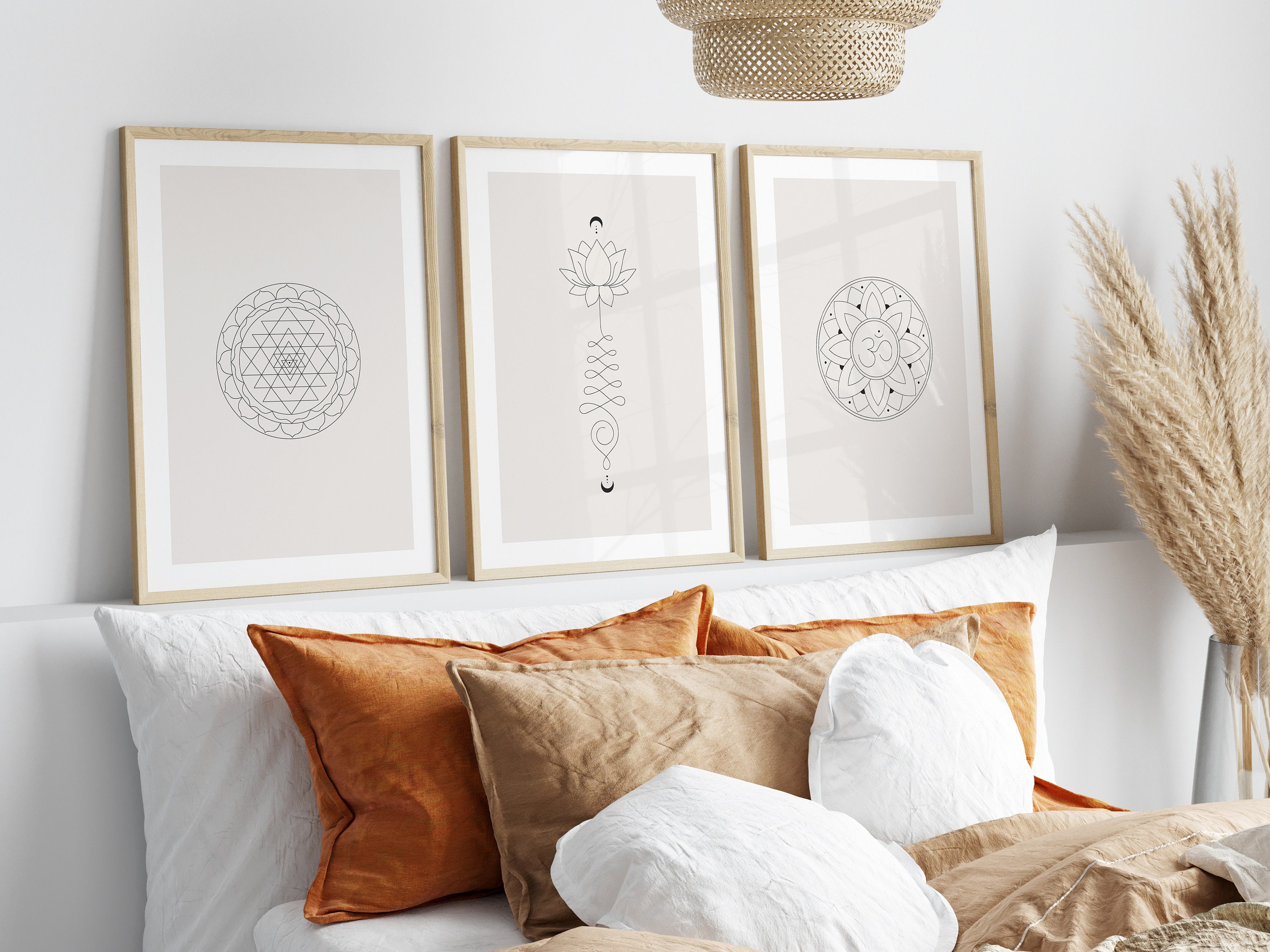 Yoga Poster Set, Poster Set of 3, Yoga Wall Art, Yoga Art, Om Symbol ...