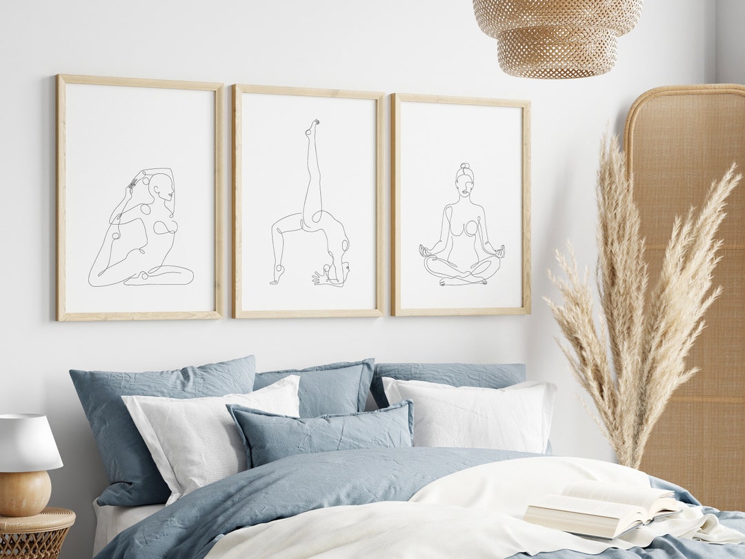 Yoga Poses Poster Set of 3, Yoga Asanas Poster, Yoga One Line Art, Yoga ...