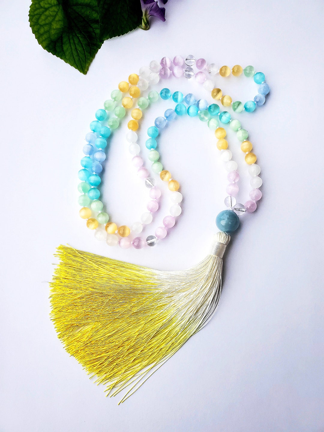 Unicorn Mala, 108 8mm Cats Eye Selenite and Crystal Quartz Mala With ...