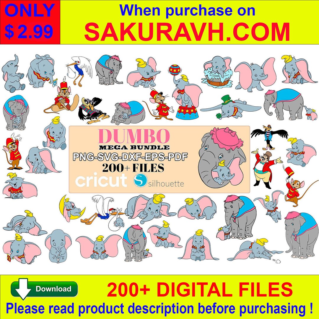 300 Dumbo SVG Bundle, Svg Files for Cricut, Dumbo Png Bundle, Dumbo ...