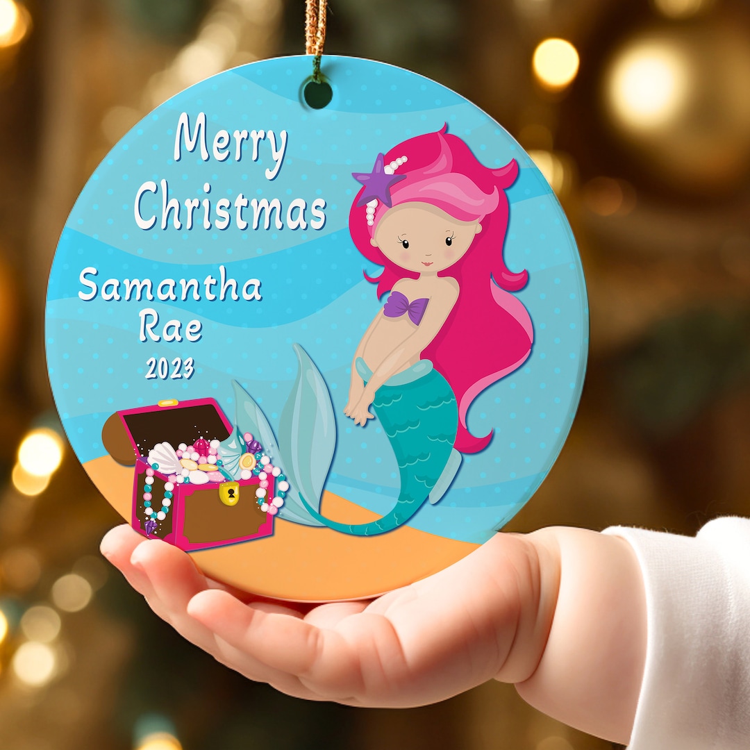 Mermaid Christmas Ornament, Personalized Ceramic Xmas Ornament, Mermaid ...
