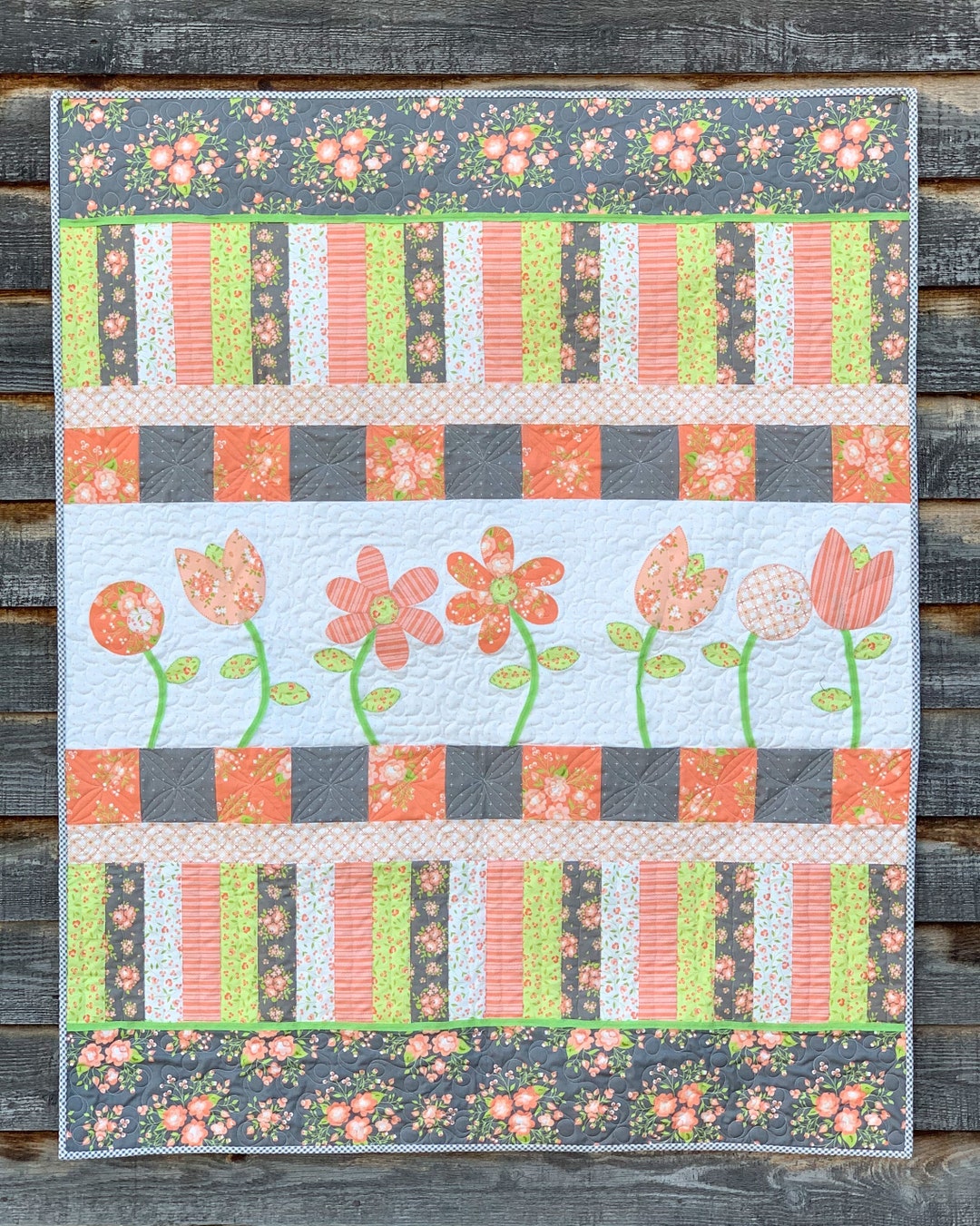 Poppin' Posies PDF Quilt Pattern/baby Girl Quilt/flower Quilt/girl ...