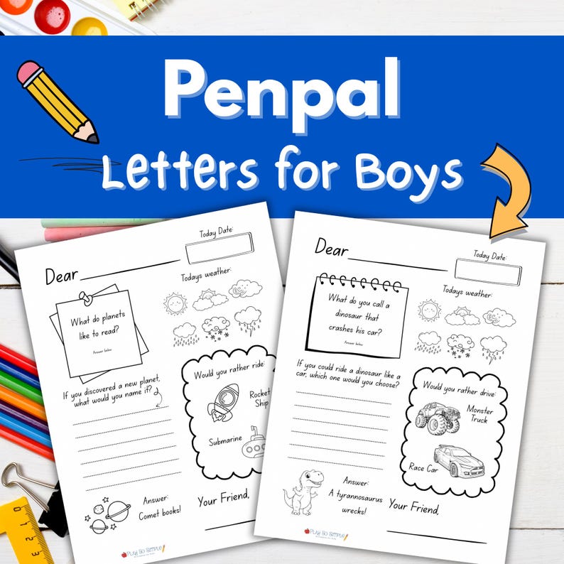 Kids Pen Pal Letters | Printable Penpal Letter Kit for Boys| Kids ...