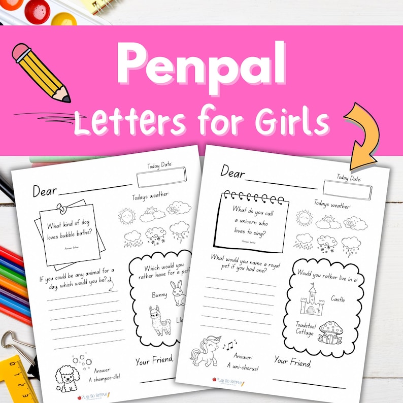 Kids Pen Pal Letters | Printable Penpal Letter Kit for Girls | Kids ...