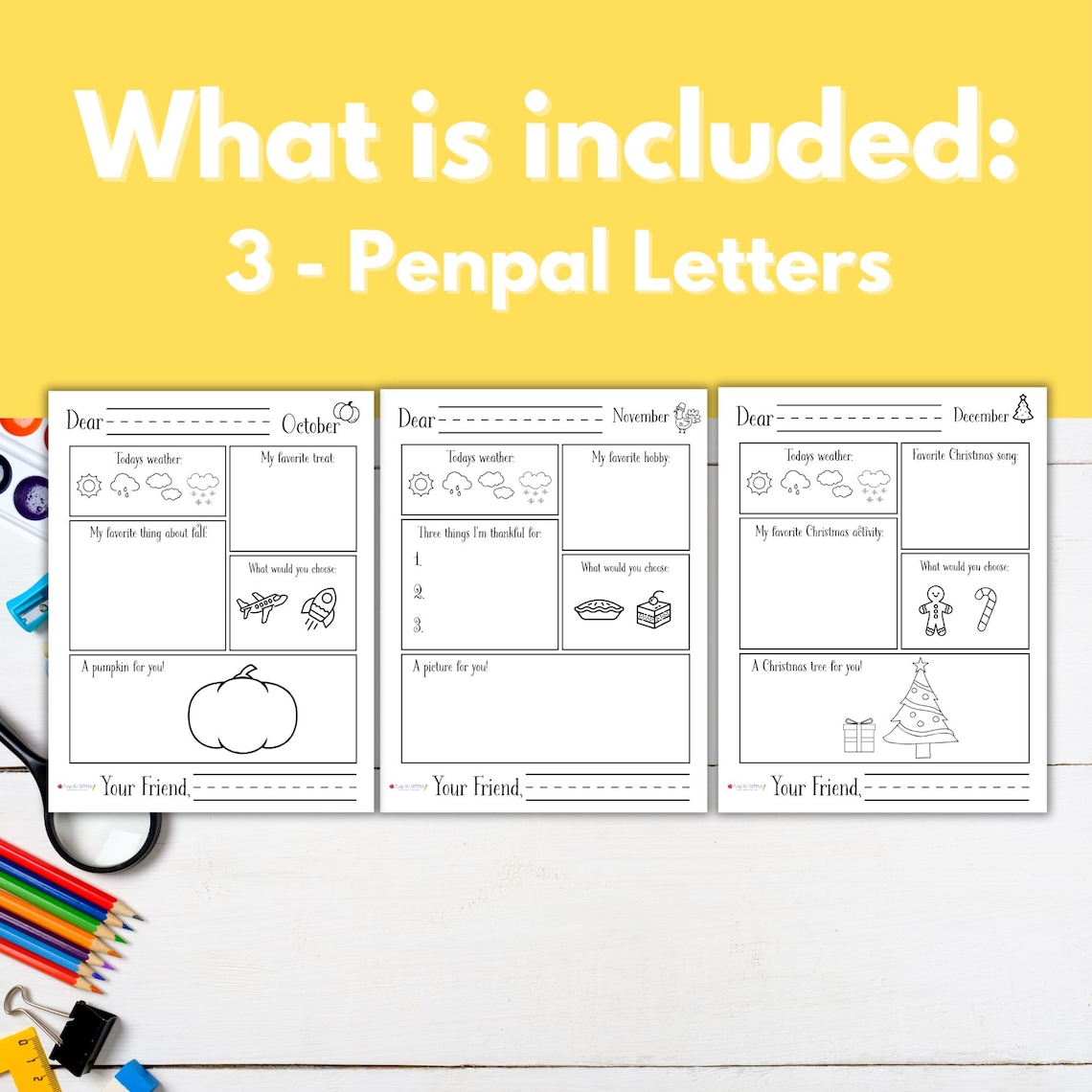Printable Pen Pal Kit for Preschool and Kindergarten, 3 Month Set of ...