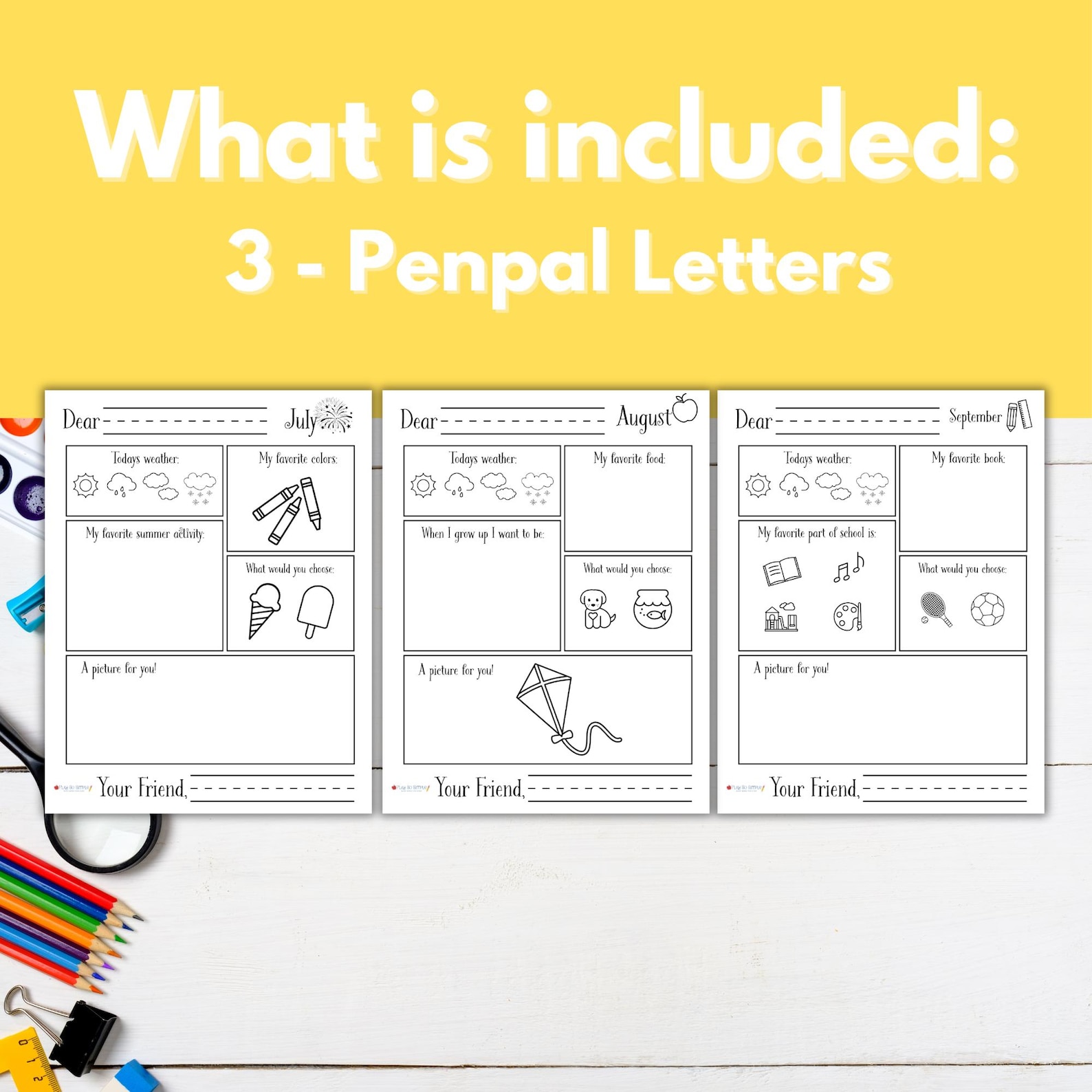 Printable Pen Pal Kit for Preschool and Kindergarten, 3 Month Set of ...