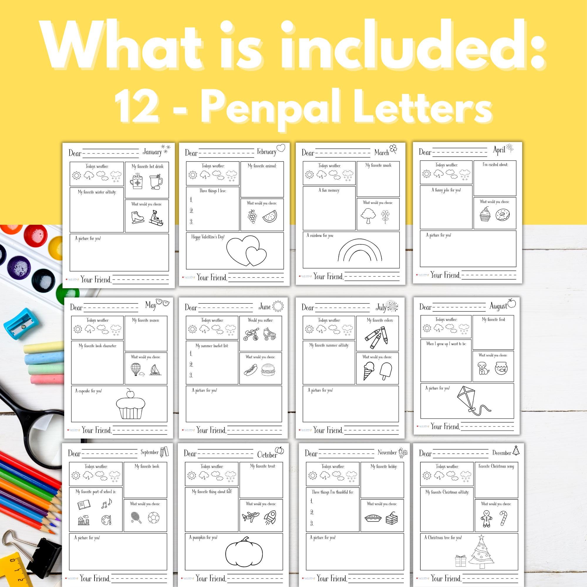 Printable Penpal Letter Kit for Preschool & Kindergarten | Full Year ...