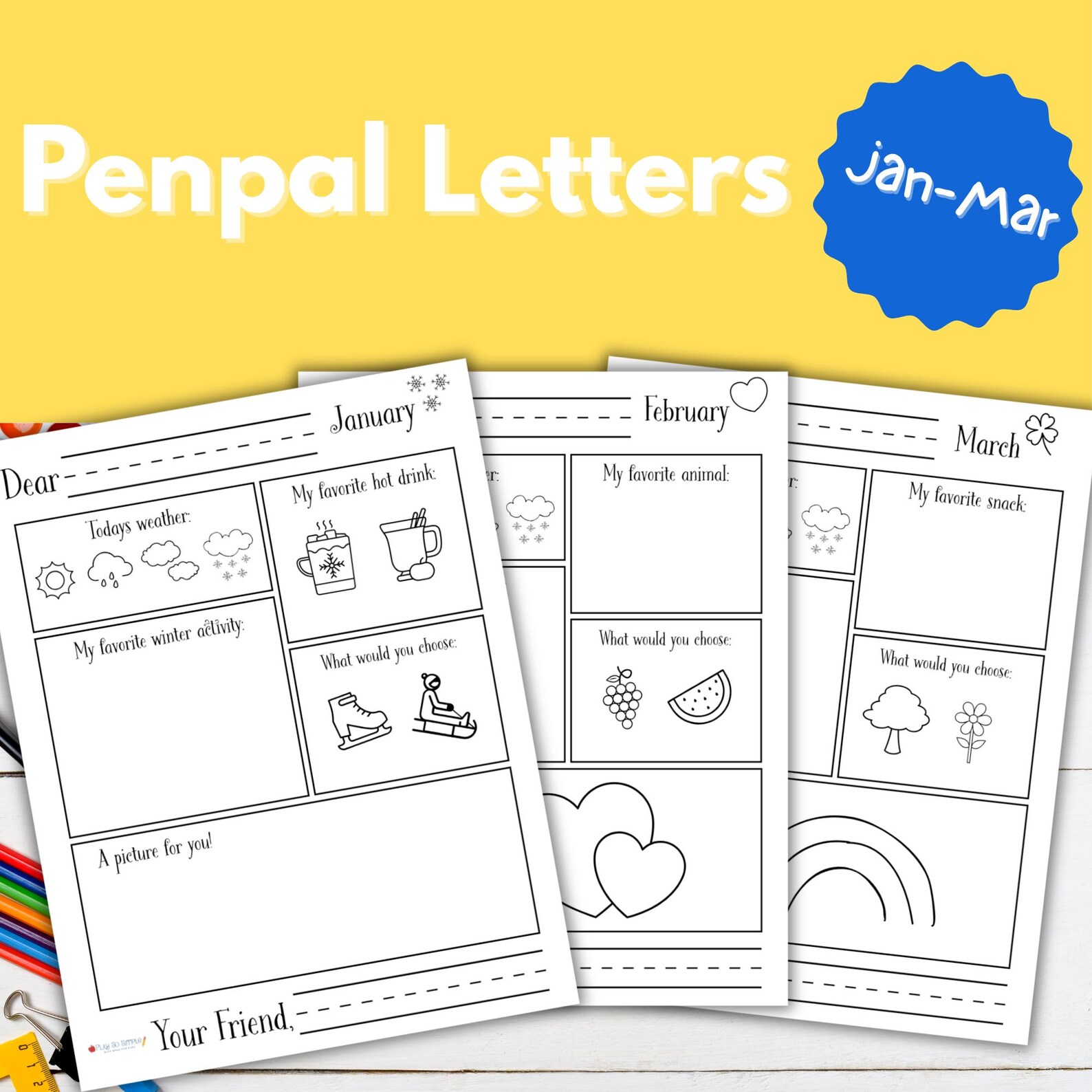 Printable Pen Pal Kit for Preschool and Kindergarten, 3 Month Set of ...