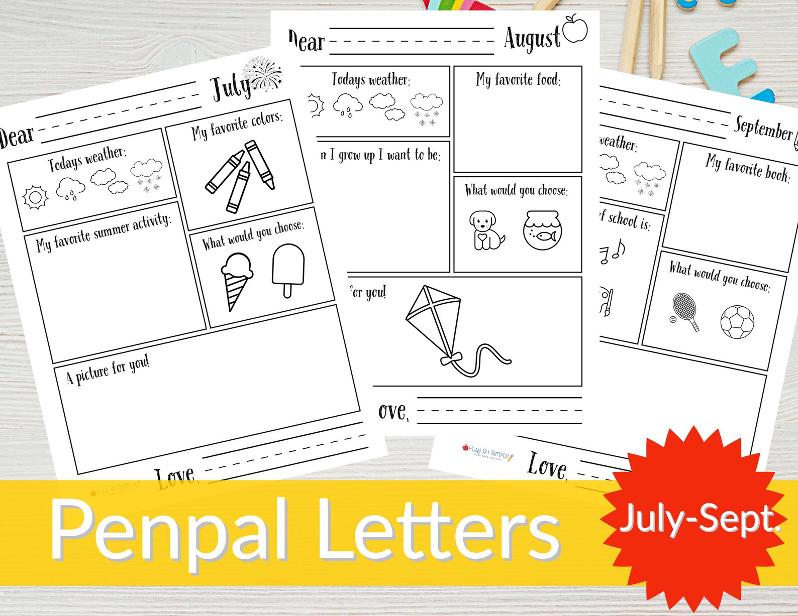 Printable Pen Pal Kit for Preschool and Kindergarten, 3 Month Set of ...
