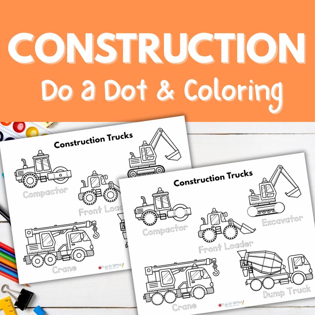 Construction Truck Dot Marker Printable: Fine Motor Activity (PDF ...
