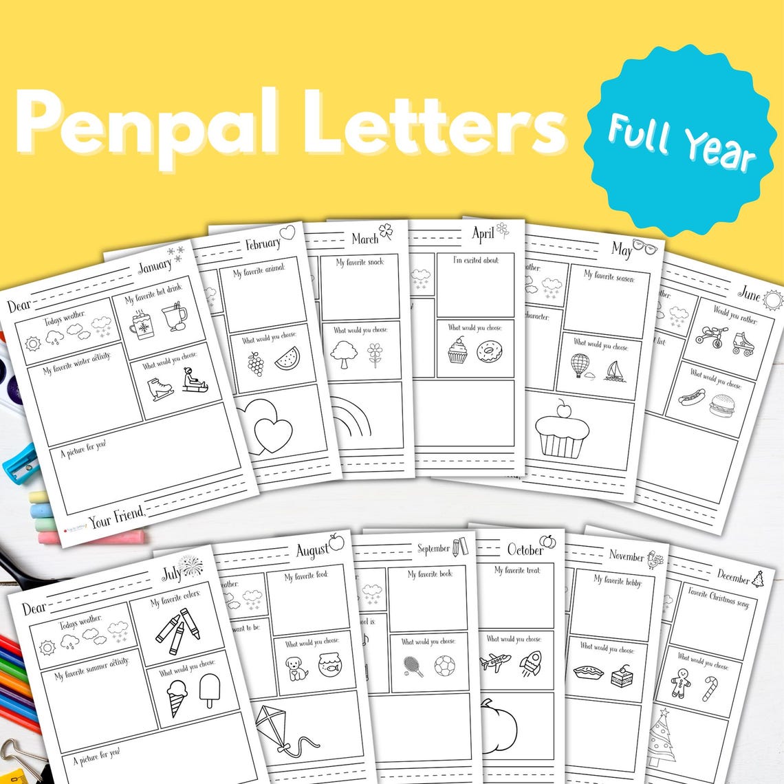 Printable Penpal Letter Kit for Preschool & Kindergarten | Full Year ...