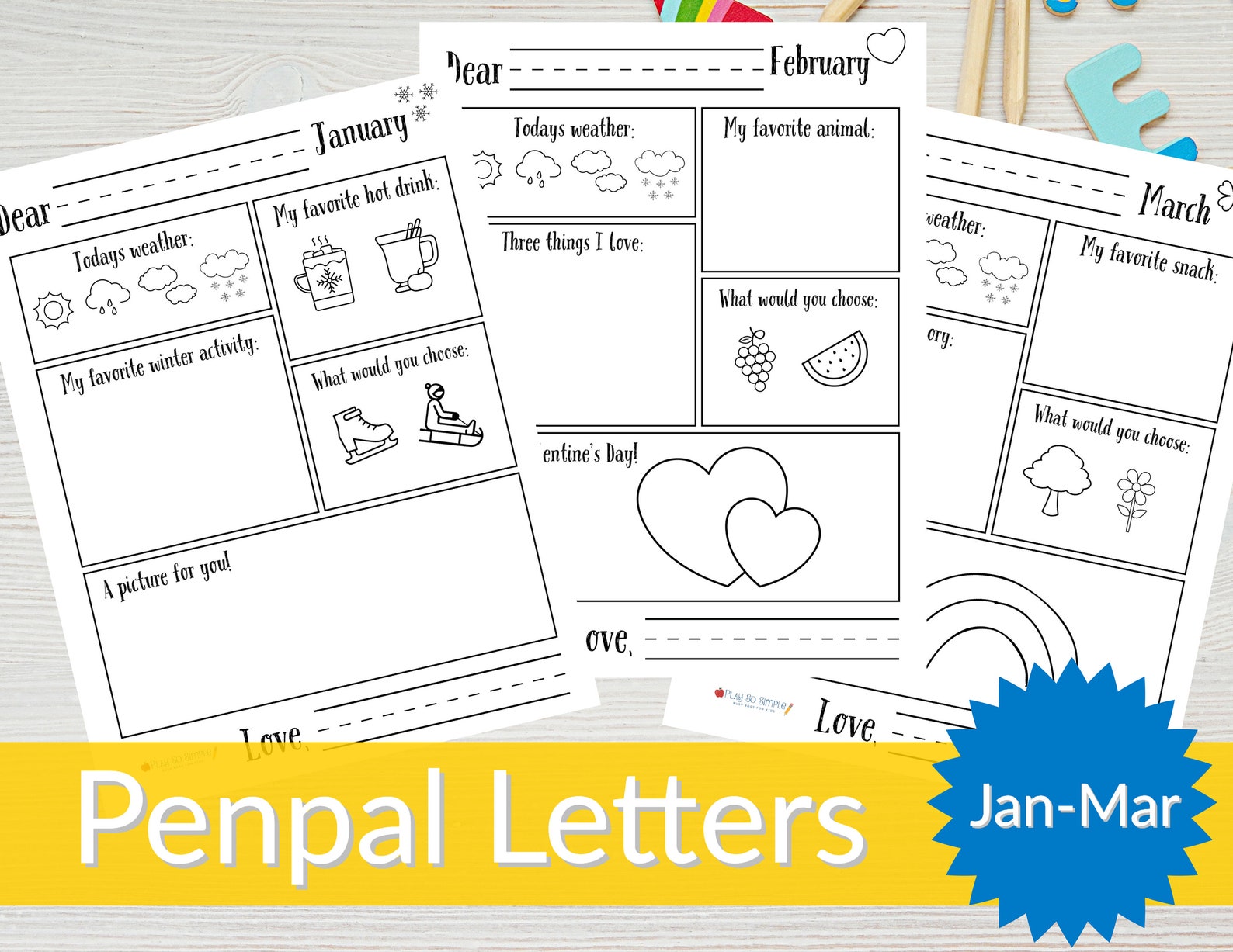 Printable Pen Pal Kit for Preschool and Kindergarten, 3 Month Set of ...