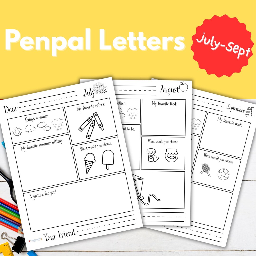 Printable Pen Pal Kit for Preschool and Kindergarten, 3 Month Set of ...