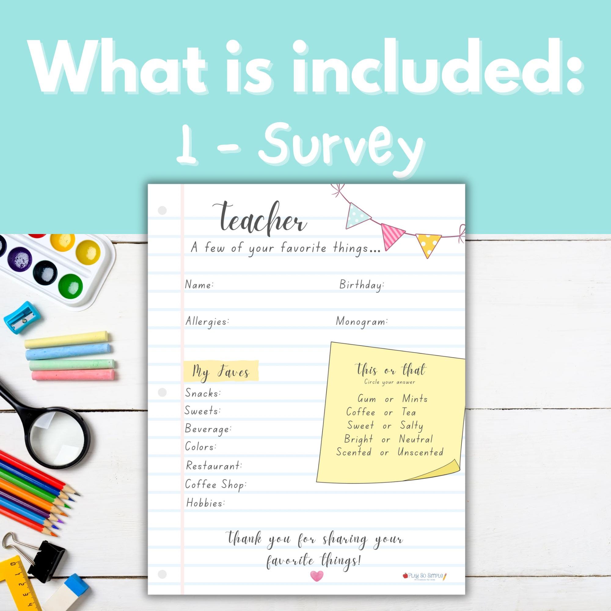 Teacher Favorite Things Survey | Teacher Questionnaire Form | Back to ...