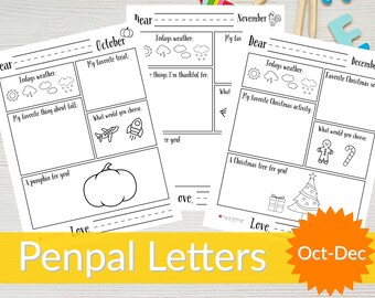 Printable Pen Pal Kit for Preschool and Kindergarten, 3 Month Set of ...