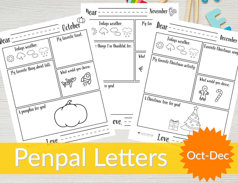 Printable Pen Pal Kit for Preschool and Kindergarten, 3 Month Set of ...