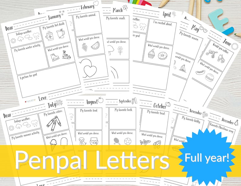 Printable Pen Pal Kit for Preschool and Kindergarten, 12 Month Set of ...