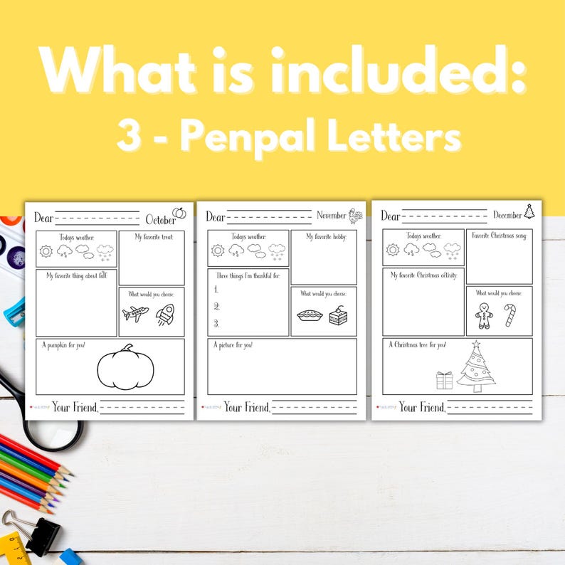 Printable Pen Pal Kit for Preschool and Kindergarten, 3 Month Set of ...