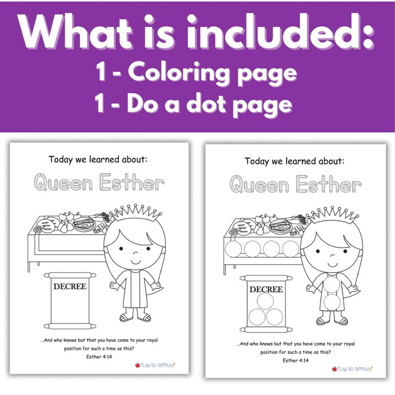 Esther Bible Dot and Coloring, Sunday School Activities, Bible ...