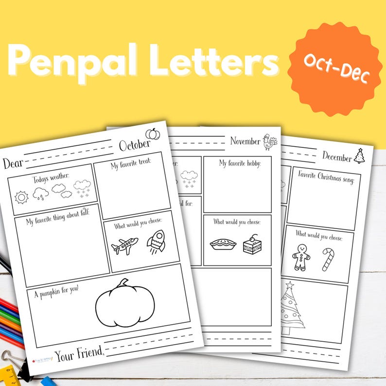 Printable Pen Pal Kit for Preschool and Kindergarten, 3 Month Set of ...
