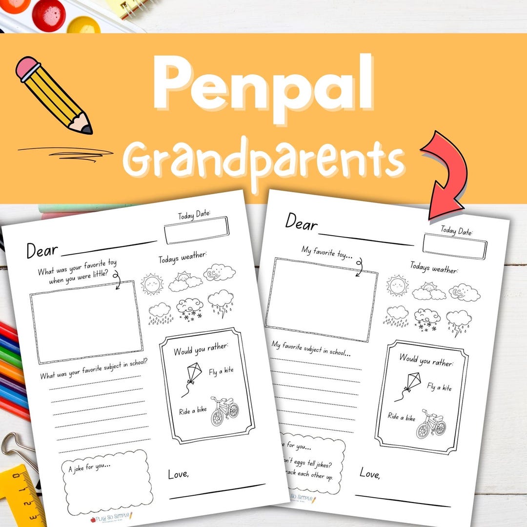 Grandparent Pen Pal Letters, Printable Writing Activity for Kids, Mail ...