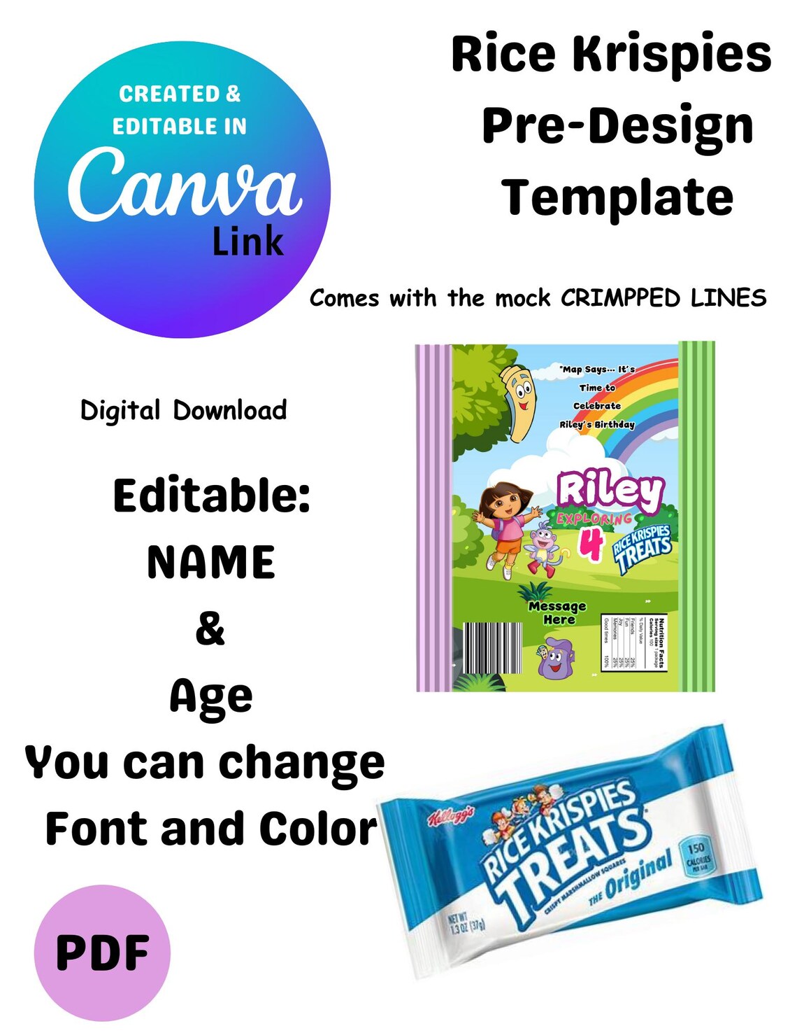 Personalized Rice Krispies Treat Wrapper Template - Etsy