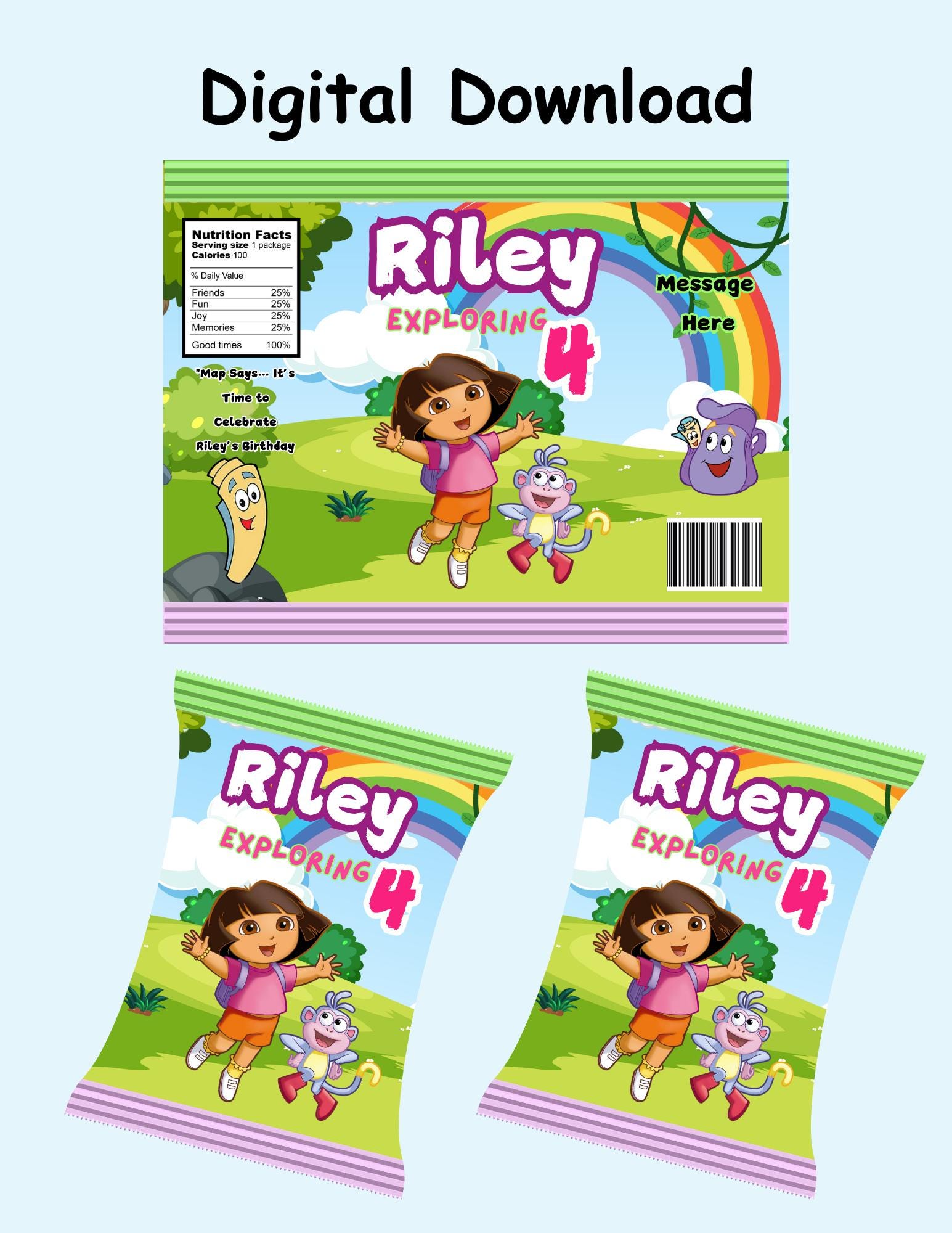 Personalized Dora Chip Bag Template - Etsy