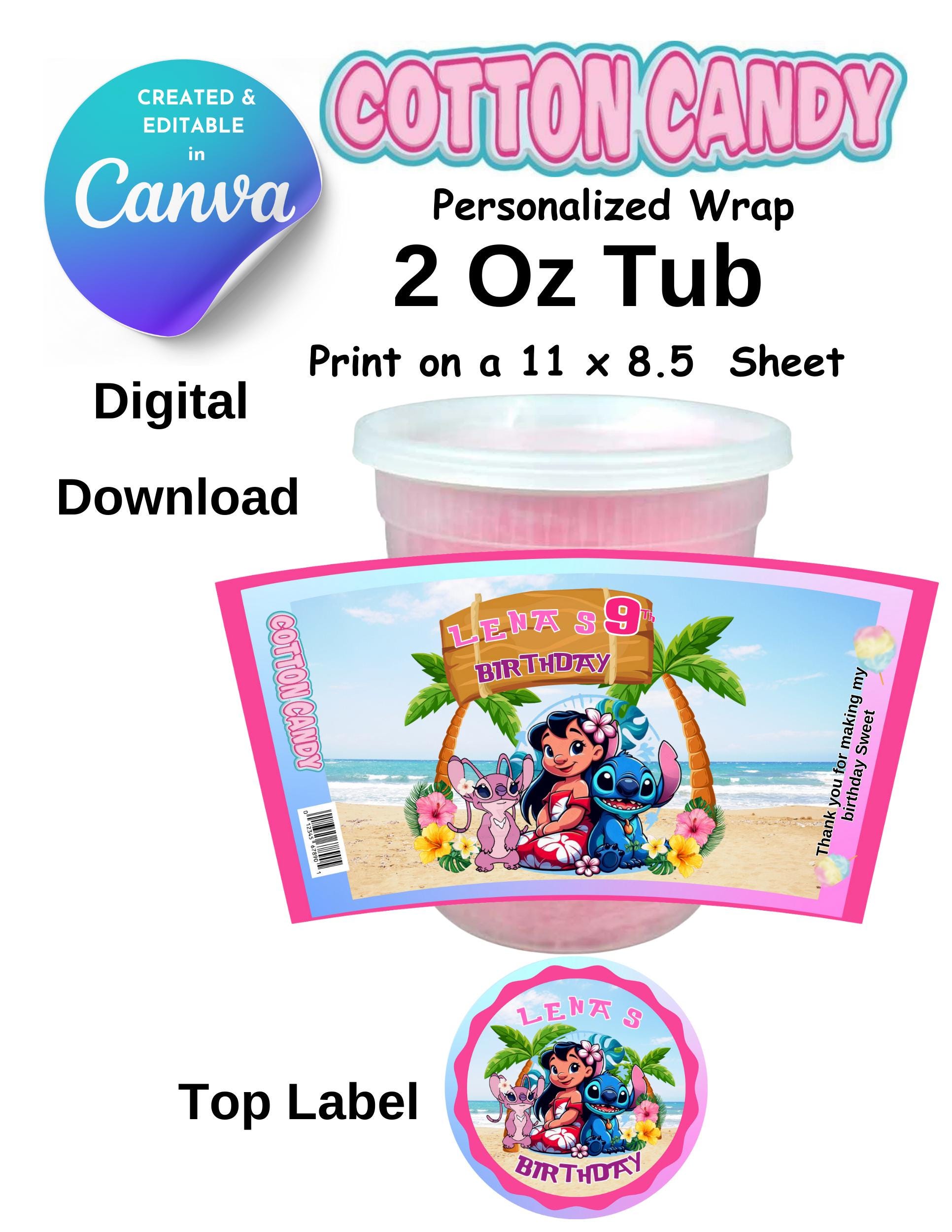 Personalized Cotton Candy Tub Wrap Party Favor, Birthday Stitch - Etsy