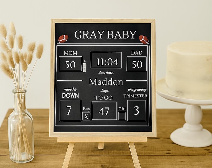 Football Baby Shower Scoreboard DIGITAL PRINTABLE - Baby Due Date ...