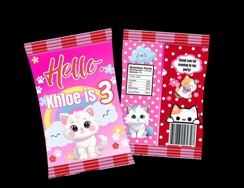 Kitty Cat Personalized Chip Bag Template - Etsy