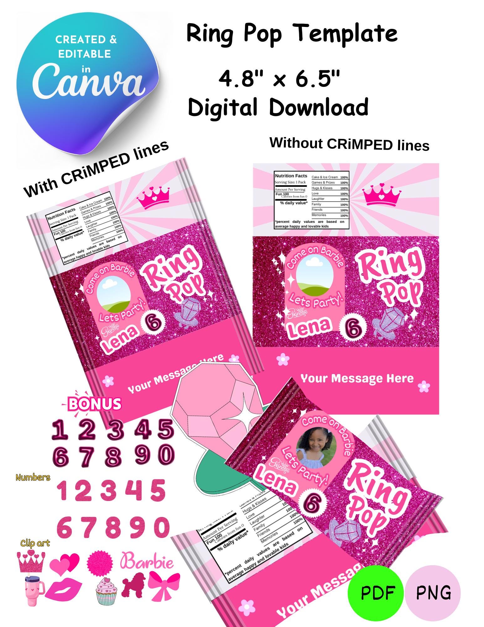 Pretty in Pink Personalized Ring Pop Wapper Template | Editable Party ...