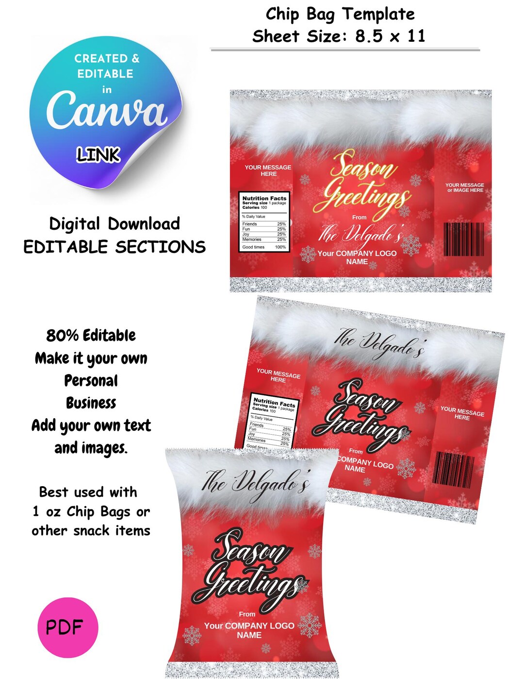 Christmas Stocking Chip Bag Template - Etsy