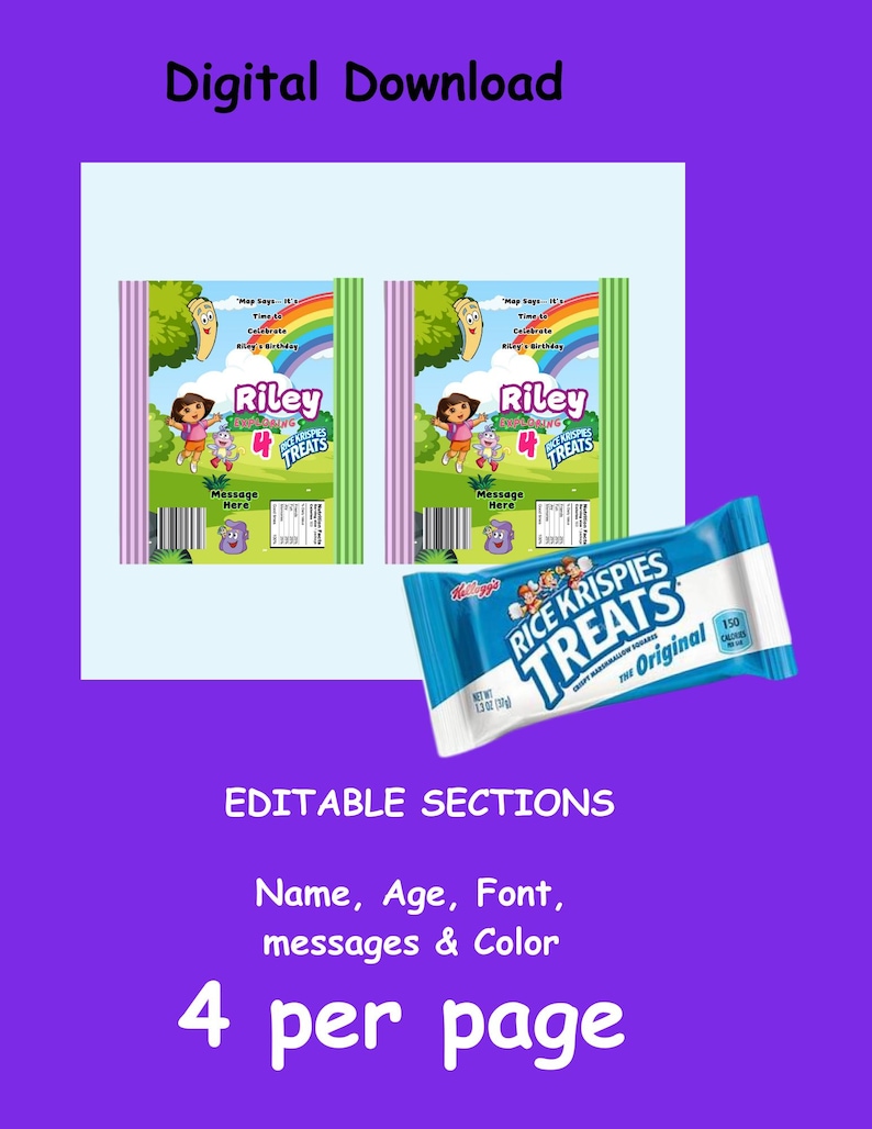Personalized Rice Krispies Treat Wrapper Template - Etsy
