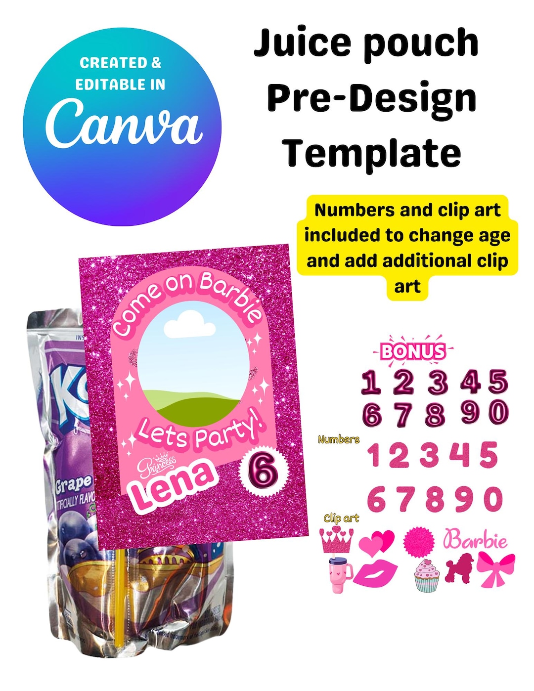 Pretty in Pink Personalized Kool-aid Jammer Label Template | Editable ...