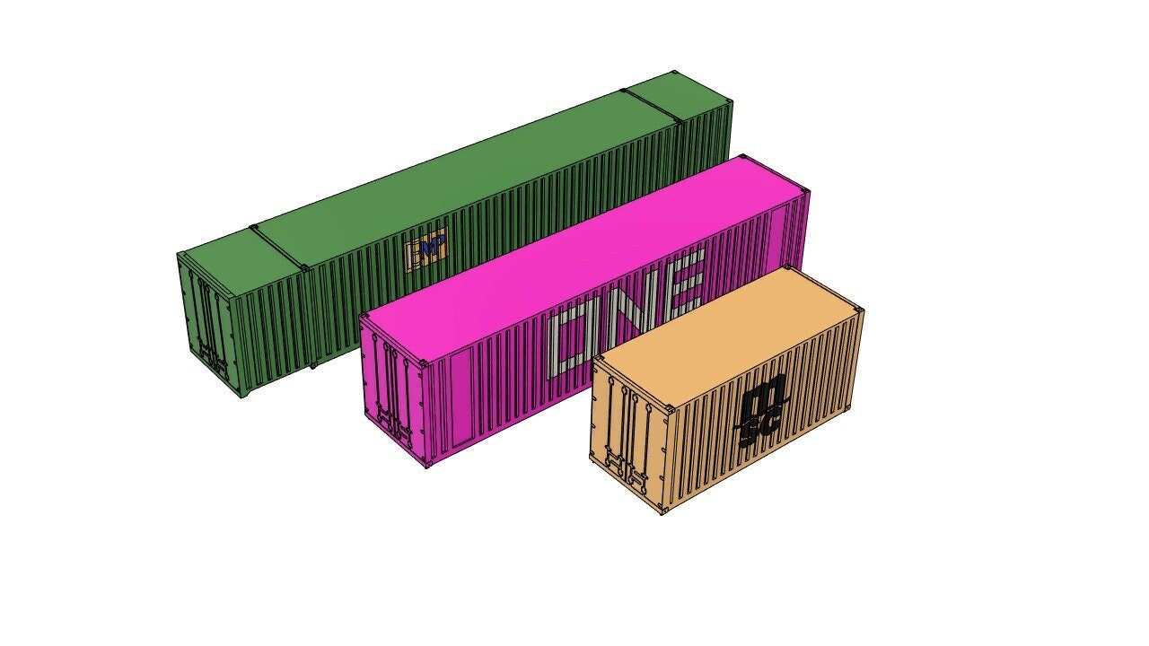 HO Scale Container STL Bundle/ 20, 40 and 53 Foot Containers for 3D ...