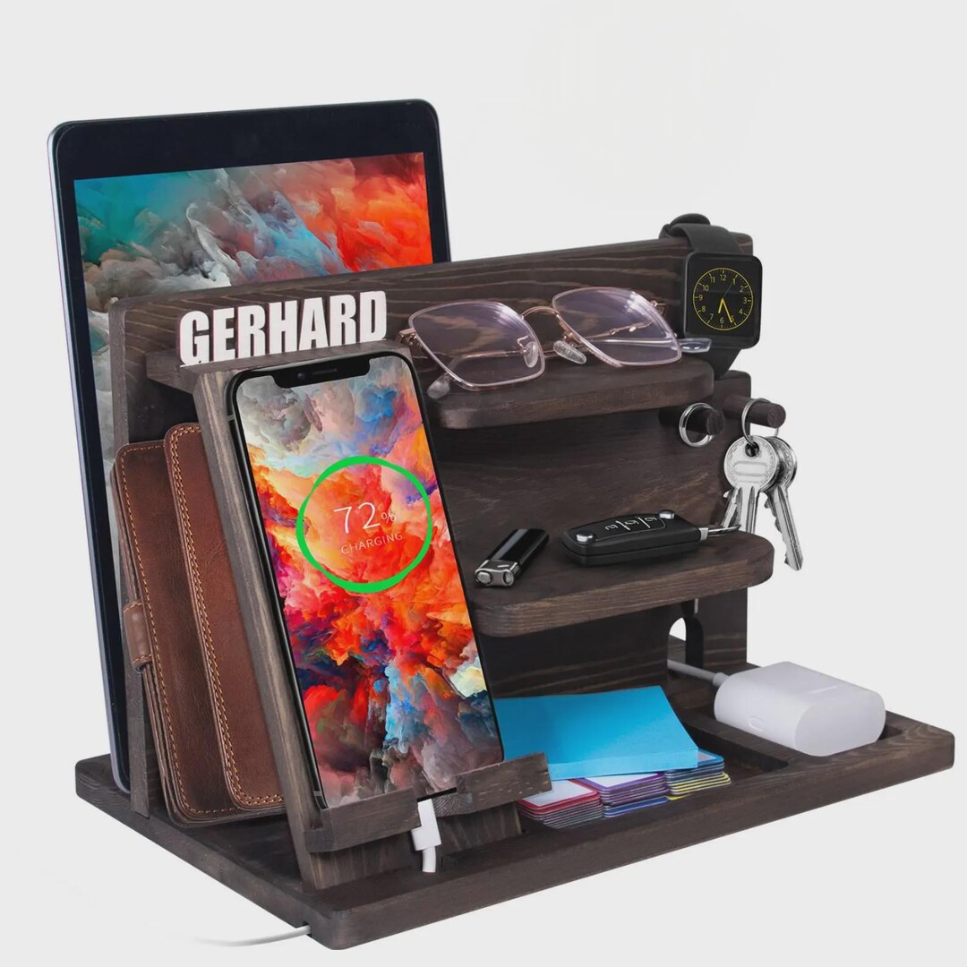 Personalized Wood Docking Station, Men's Desk Organizer - Etsy