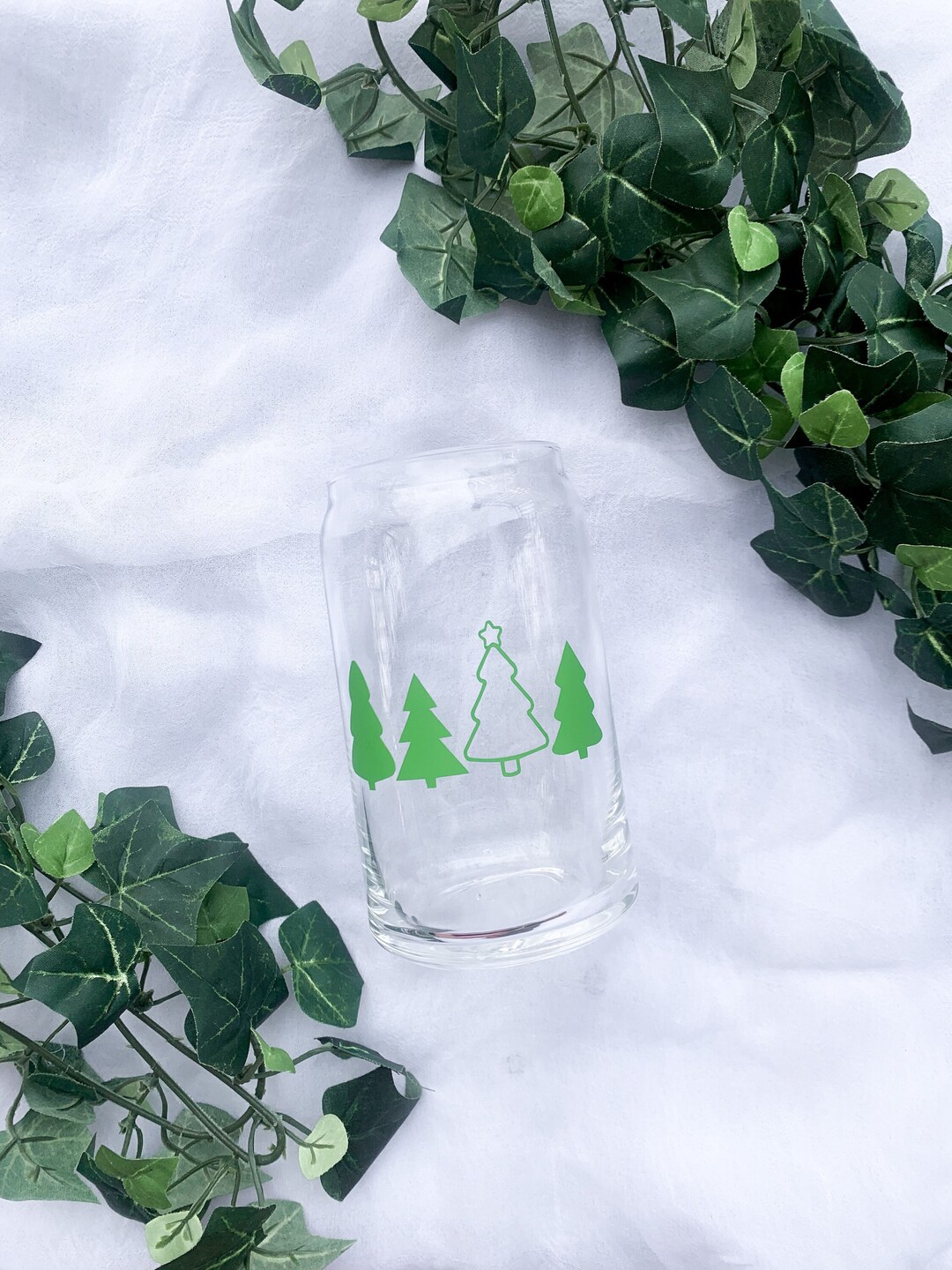 Christmas Tree Glass Cup, Holiday Iced Coffee Glass, Christmas Gift for ...