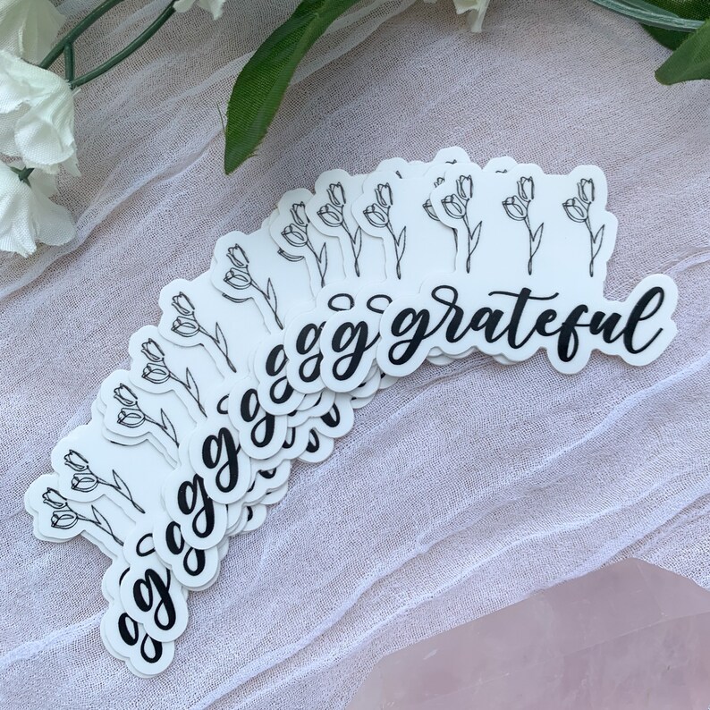 Grateful Sticker Floral Sticker Designs Waterproof Stickers - Etsy