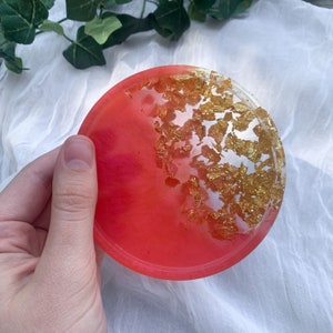 Hot Pink Round Resin Coasters With Gold Foil Flakes, Magenta Handmade ...