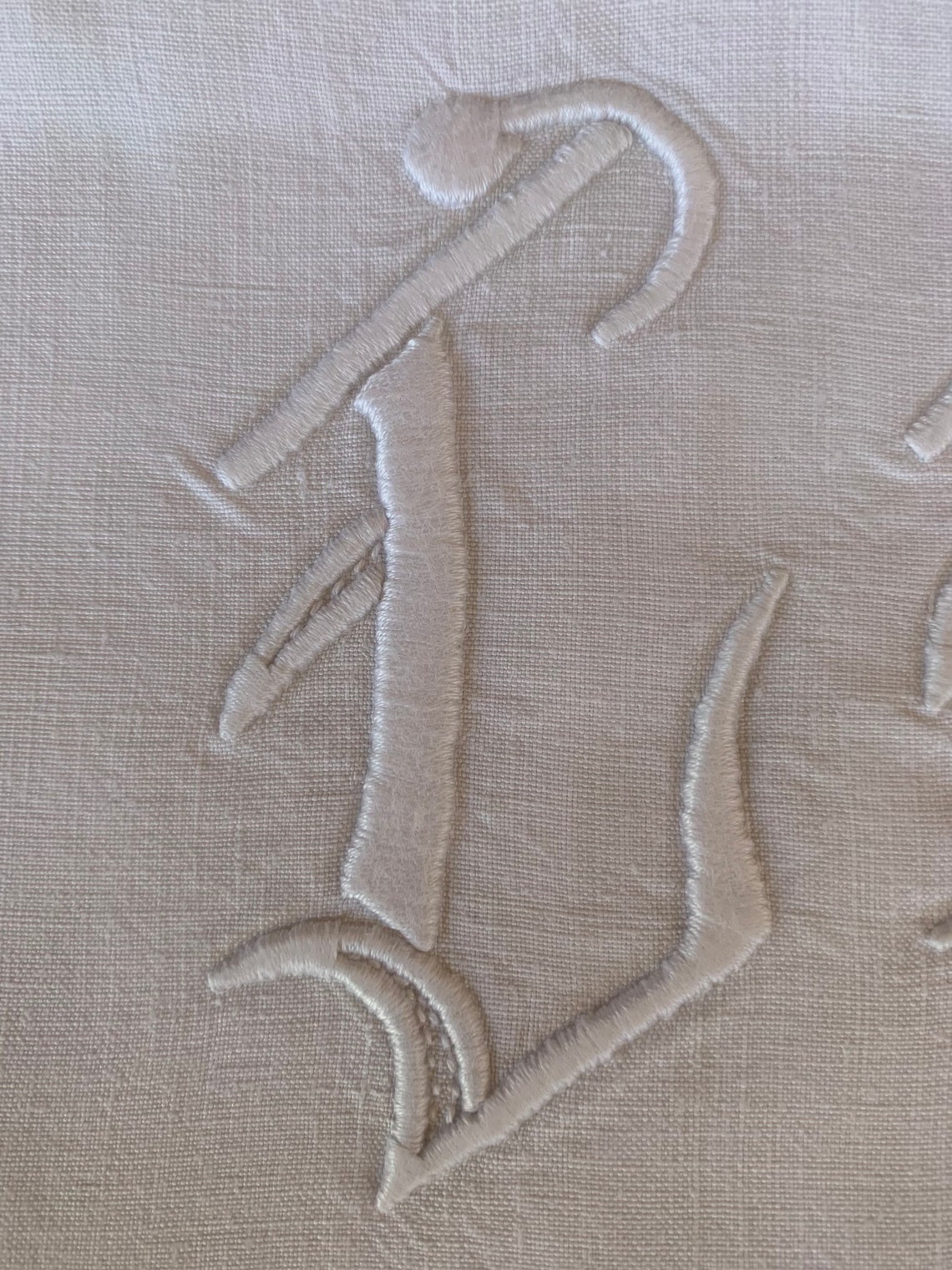 A Very Large Antique French White Métis Linen Embroidered Monogram ...