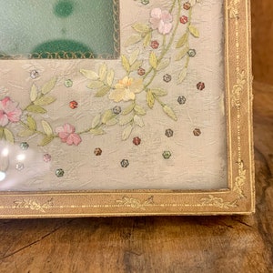 An Antique French Embroidered Photo Frame With a Brown and Gold Leather ...