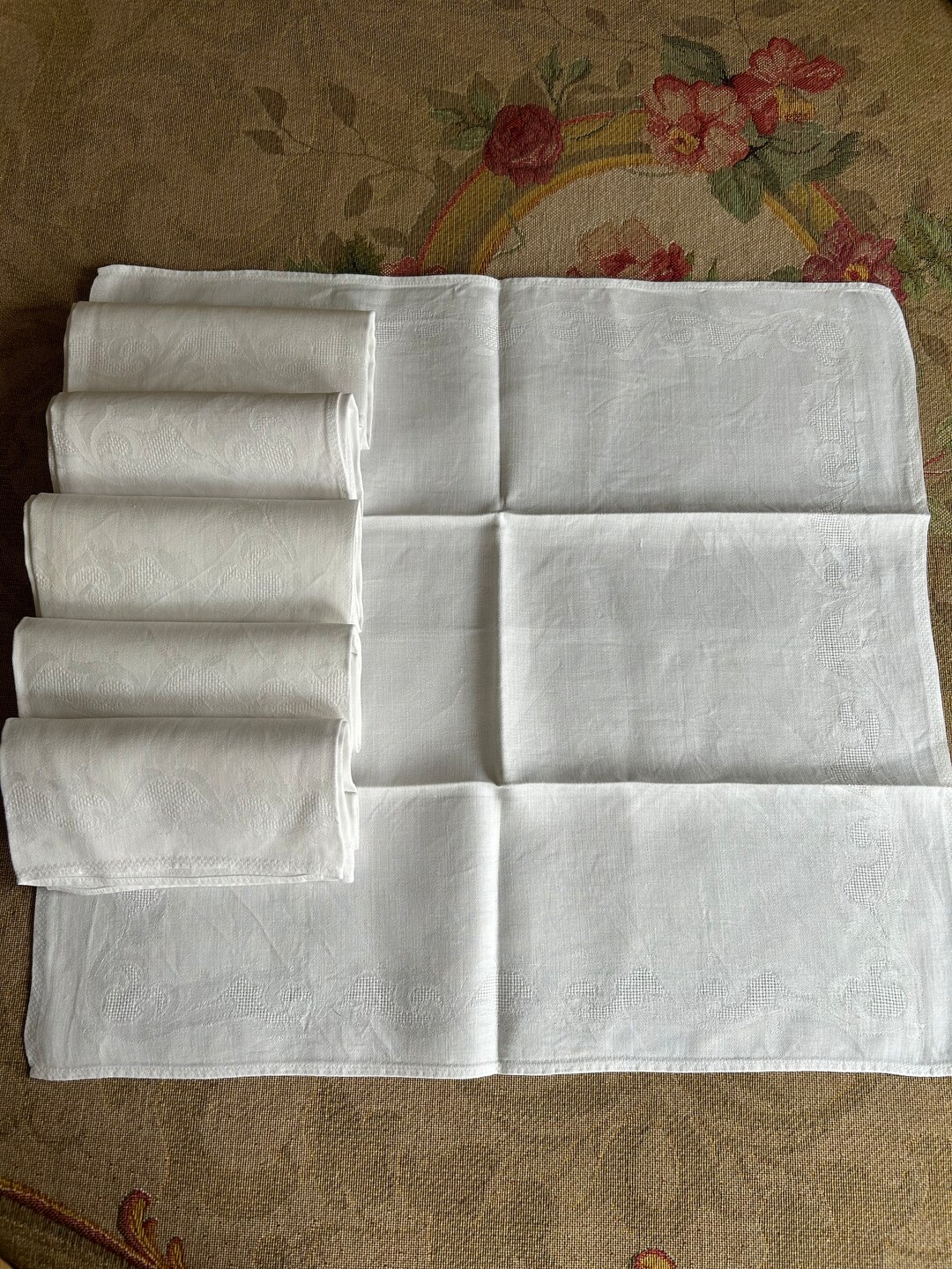 A Set of 6 Antique Art Deco French Fine Linen Damask Napkins Circa 1930 ...