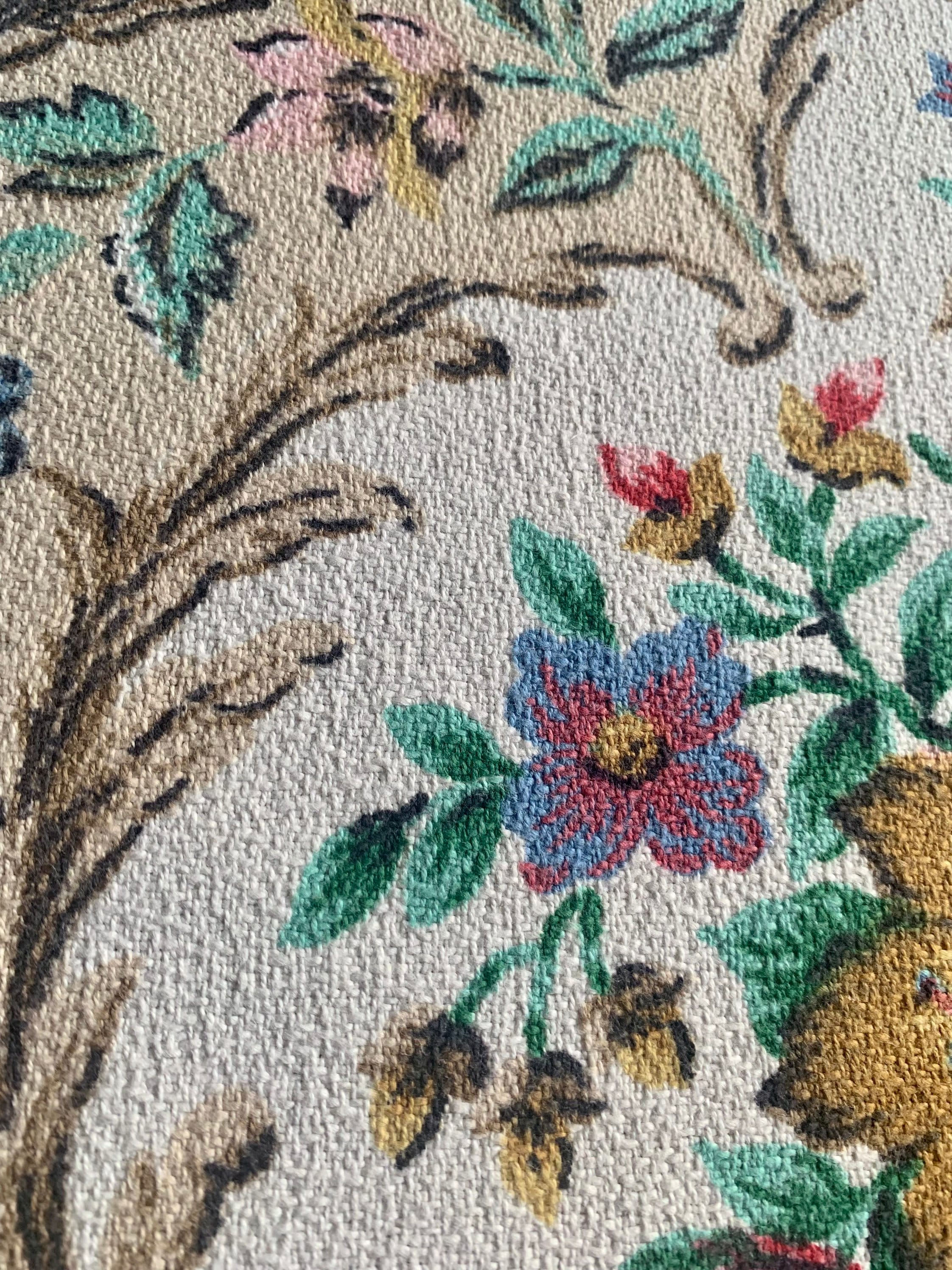 An Antique English Bark Cloth Piece of Fabric With a Screen Printed ...