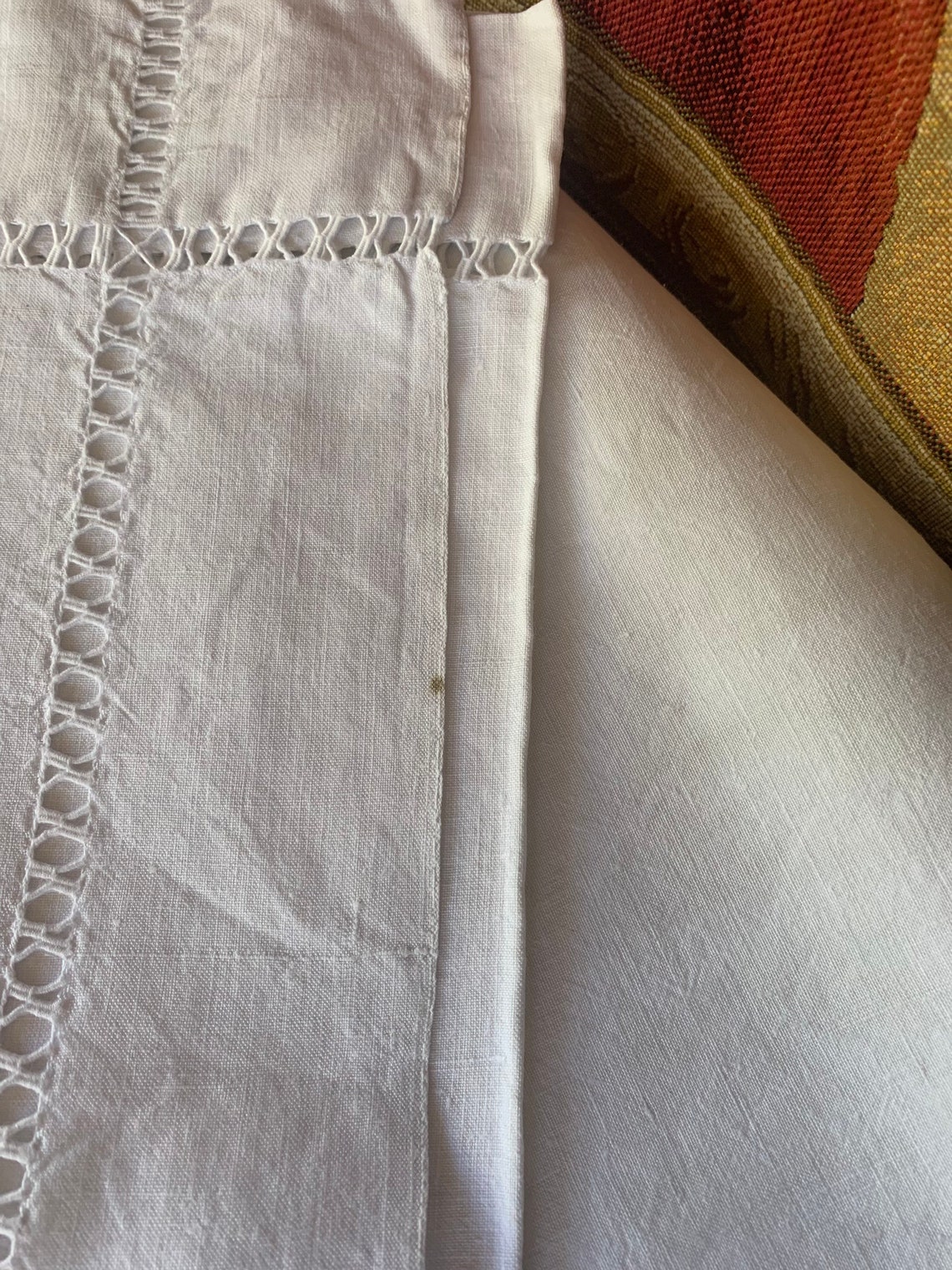 A Very Large Antique French White Métis Linen Embroidered Monogram ...