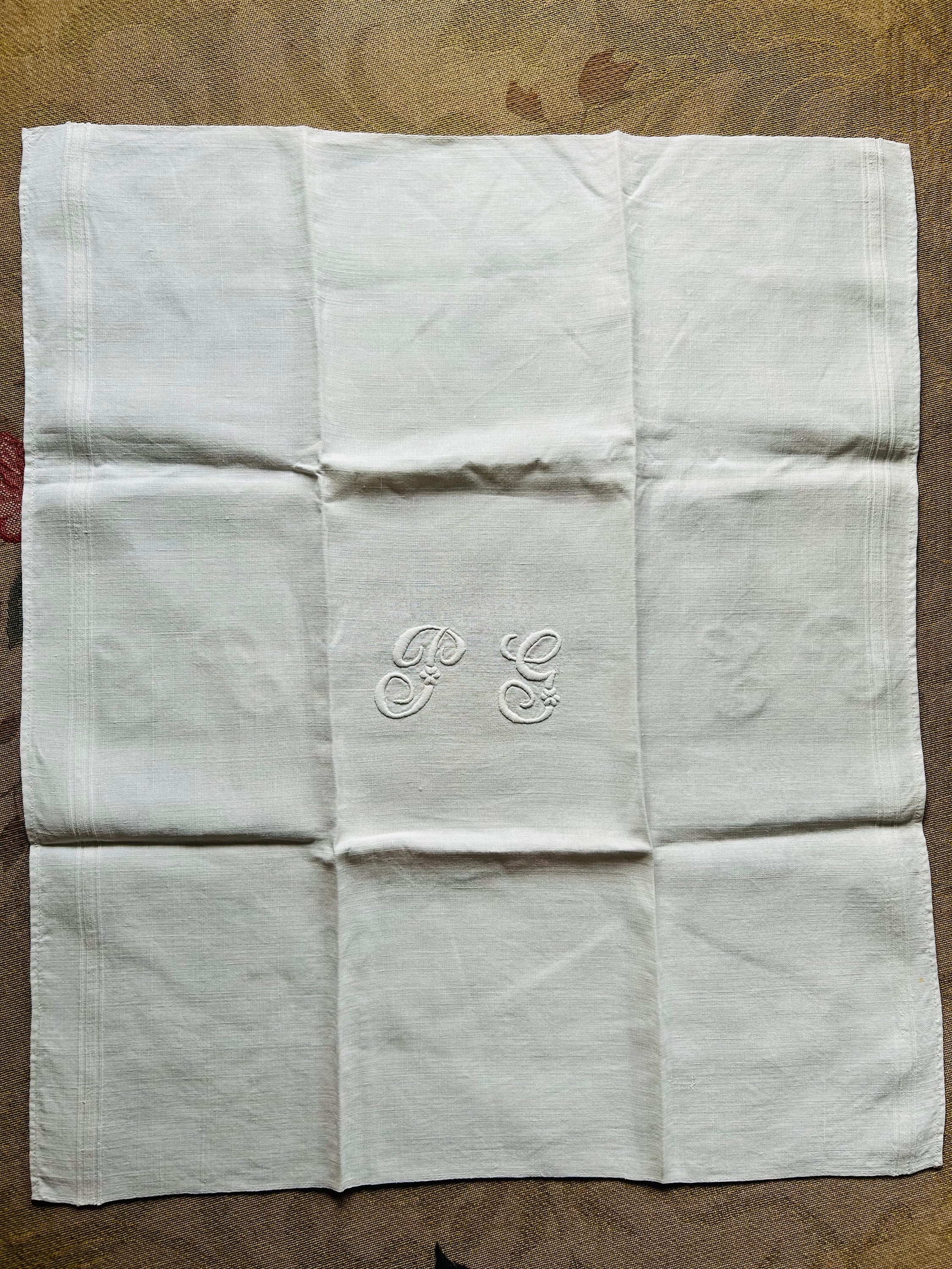 A Set of 5 Antique French Linen Serviettes/ Napkins With an Embroidered ...