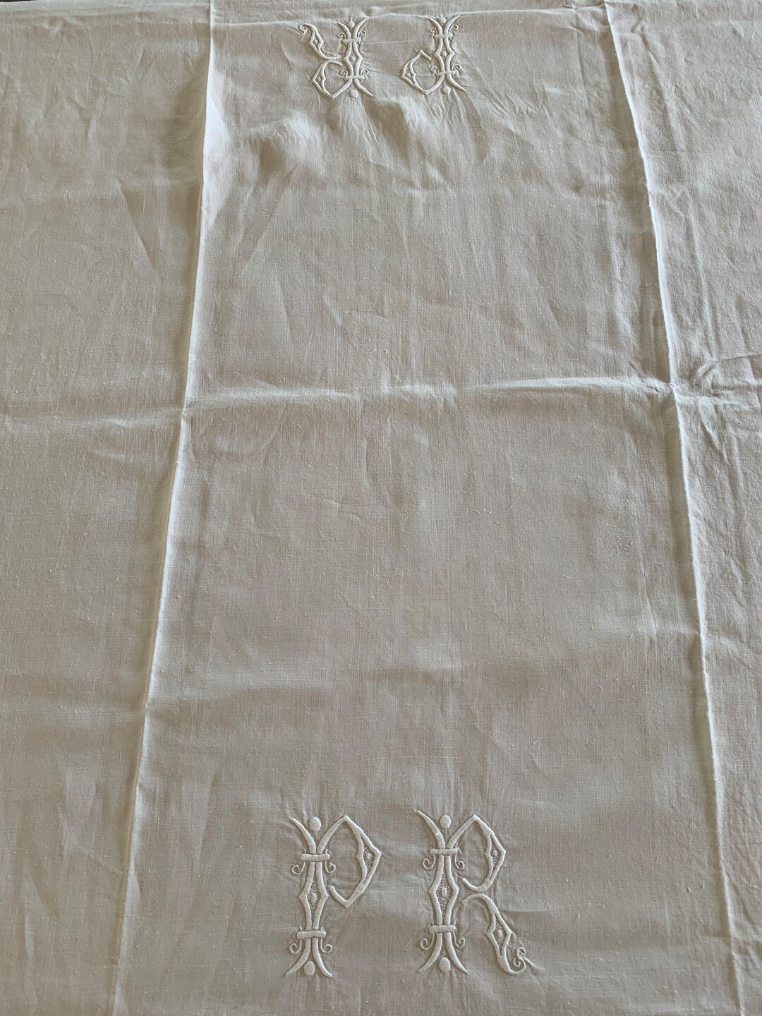 A Large French Antique White Linen Monogrammed Tablecloth Circa 1920l ...